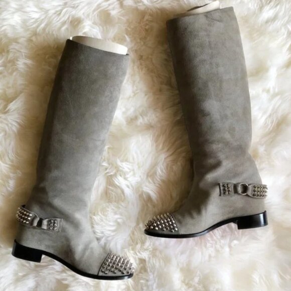 Christian Louboutin | Shoes | Christian Louboutin Gray Spike Tall Boots ...